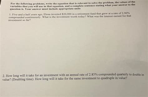 solved for the following problems write the equation that