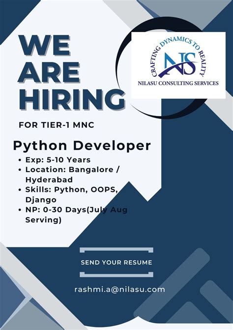 Rashmi Amv On Linkedin Hiring Mnc Pythondeveloper F2f Bangalore Bengaluru