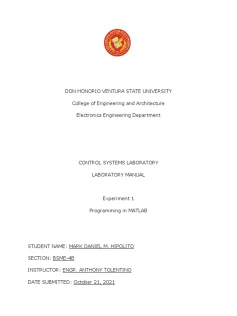 Experiment 1 Group 7 Pdf Matrix Mathematics Matlab