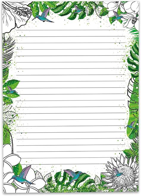 Briefpapier Schreibblock Liniert Zum Ausmalen Für Mädchen Kinder Schule Tropen Blumen 1 Block