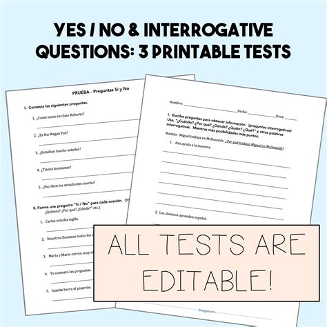 Spanish Question Words Tests Interrogative Questions 2 Verbs Print