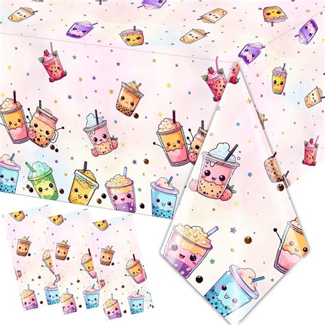 Dydamud Boba Tea Party Decorations3pcs Bubble Tea Birthday Tablecloths Waterproof