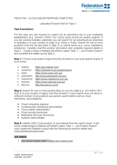Lab Tutorial For Week And ITECH ITECH CLOUD AND ENTERPRISE COMPUTING Studocu