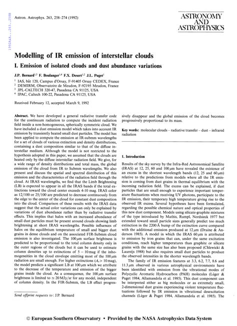 Pdf Modelling Of Ir Emission Of Interstellar Clouds I Emission Of Isolated Clouds And Dust