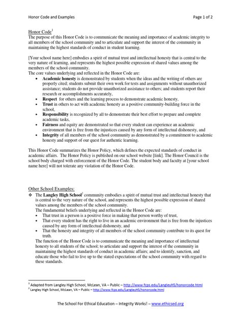 Honor Code Examples Pdf Academic Dishonesty Academic Integrity