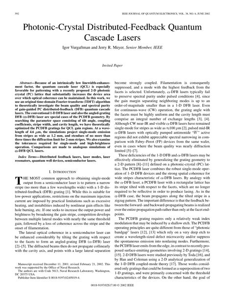 Pdf Photonic Crystal Distributed Feedback Quantum Cascade Lasers