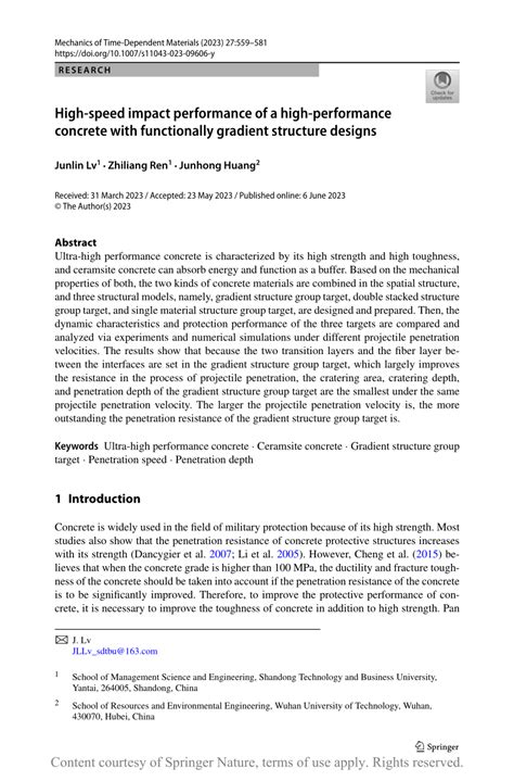 Pdf High Speed Impact Performance Of A High Performance Concrete With Functionally Gradient