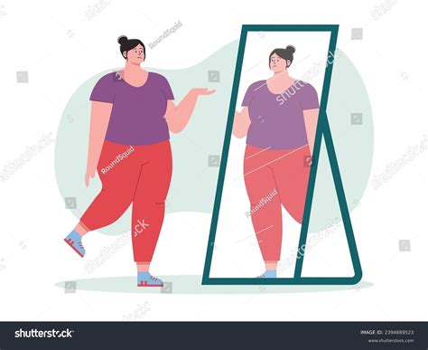 Fat Woman Looking Mirror Sad Face Stock Vector Royalty Free