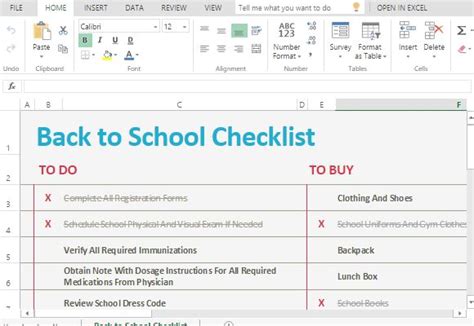School Checklist Template For Excel Online