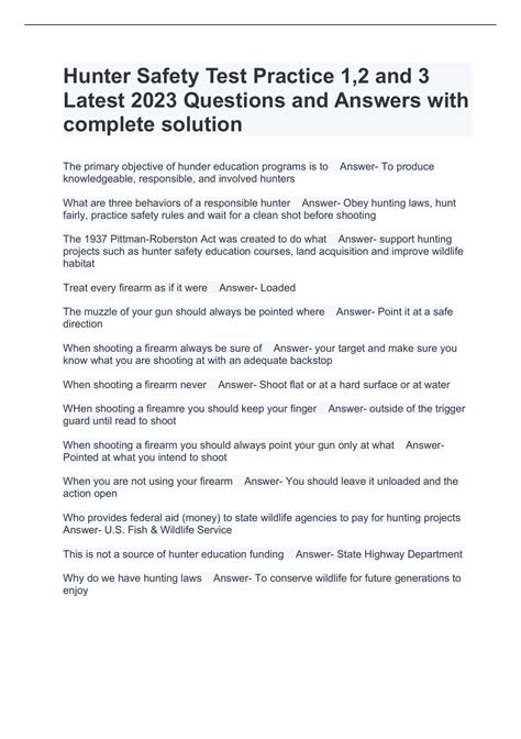 Hunter Safety Test Practice 1 2 And 3 Latest 2023 Questions And Answers With Complete Solution
