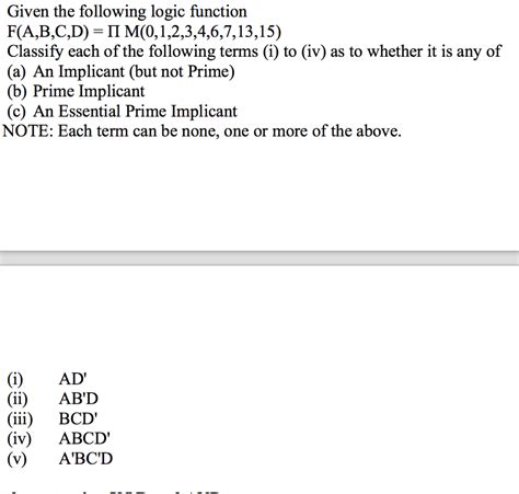 Solved Given The Following Logic Function F A B C D