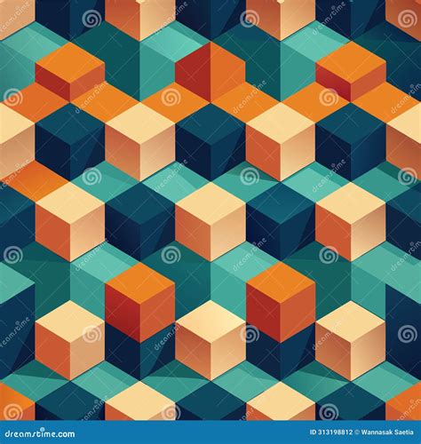 Seamless Pattern With D Cubes In Retro Style Stock Vector Illustration Of Pattern Number