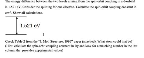 Solved The Energy Difference Between The Two Levels Arising From The Spin Orbit Coupling In A D