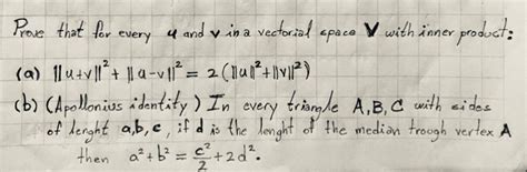 Solved Every Prove That For U And In A Vectorial Space V Chegg Com