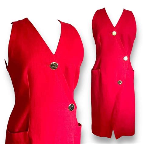 Bill Blass Womens Vintage 1980s New Wave Dress Size 10 Red Linen
