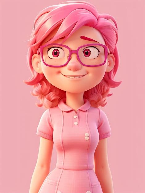 Premium Ai Image Cartoon Girl With Pink Hair And Glasses