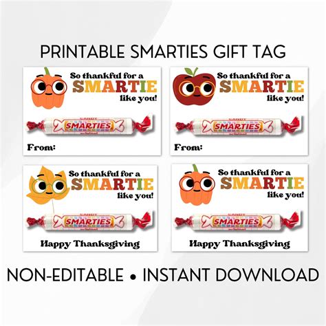 Thanksgiving Smarties School T Tag Thankful For A Smartie Like You