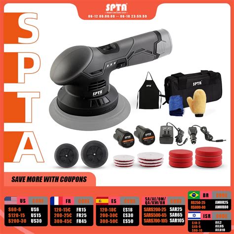 Spta 무선 버퍼 폴리셔 12v 8mm Obrit Da 왁싱 폴리셔 20ah 배터리 가변 속도 폴리셔 키트 왁싱