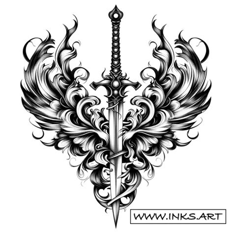 Tattoo Design Fire Sword Intertwined With Flames Style Blackwork