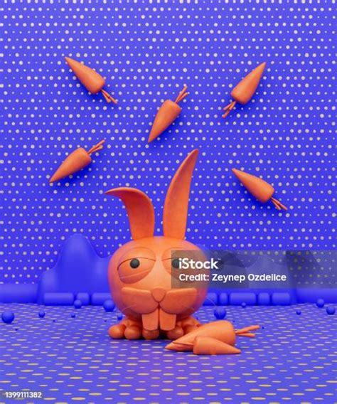 보라색 배경의 오렌지 캐릭터 장난감 어린이 놀이터 객체 3d 렌더링 0명에 대한 스톡 사진 및 기타 이미지 0명 가축 게임 방 Istock