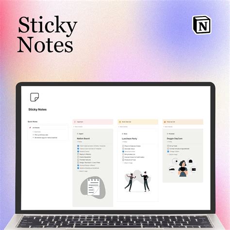 notion sticky notes sticky note template lifestyle organization notion