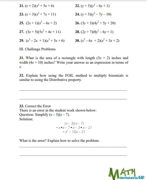 Multiplying Polynomials Worksheet