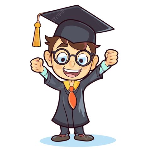 รูปการ์ตูนบัณฑิตสวมหมวกรับปริญญาชูกำปั้นขึ้น เวกเตอร์ Png การสำเร็จการศึกษา สติ๊กเกอร์