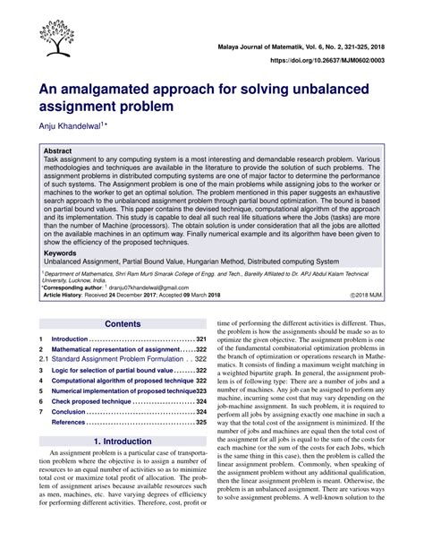 Pdf An Amalgamated Approach For Solving Unbalanced Assignment Problem” Published In The Malaya