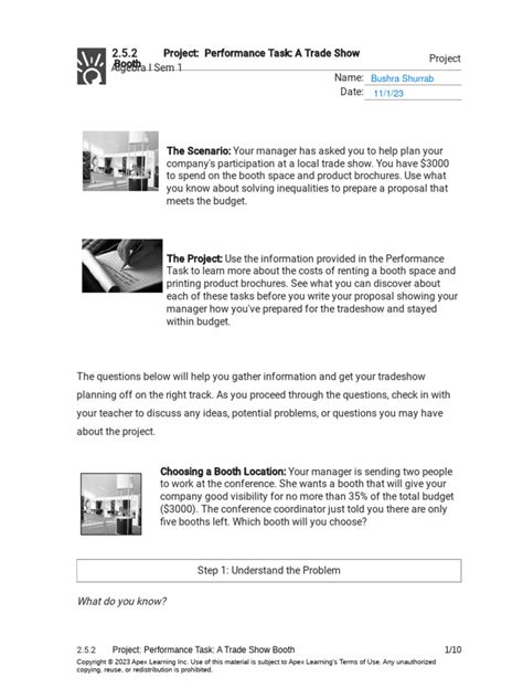 2 5 2 project performance task a trade show booth project pdf