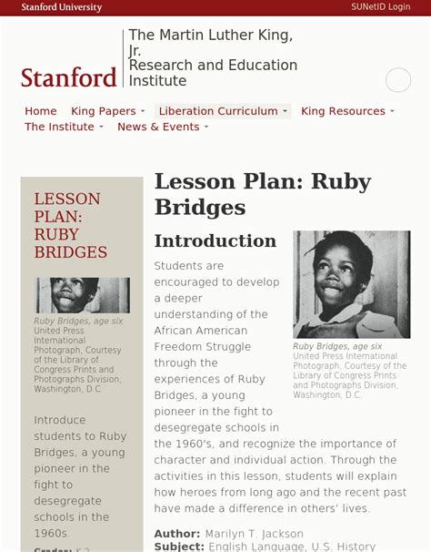 ruby bridges lesson plans