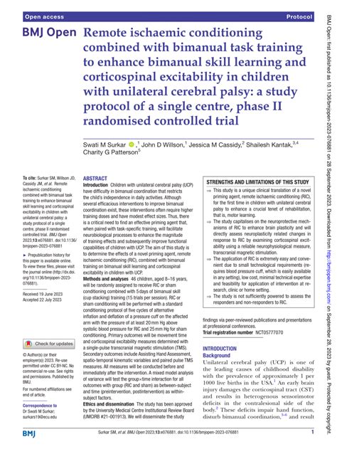 Pdf Remote Ischaemic Conditioning Combined With Bimanual Task Training To Enhance Bimanual