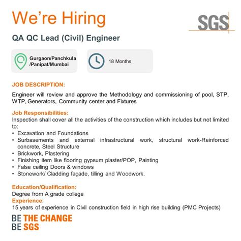 Shubham Kumar On Linkedin Hi Everyone We Are Happy To Hire Qa Qc Lead Civil Engineer For