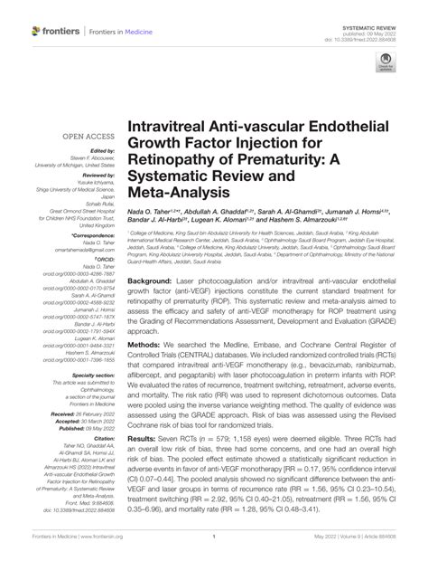Full Article Intravitreal Anti Vascular Endothelial Growth Factor Injection For Retinopathy Of