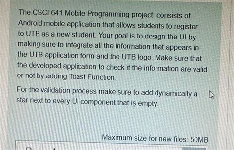 Solved The Cscl 641 Mobile Programming Project Consists Of