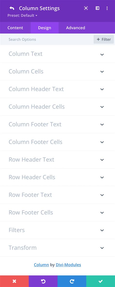 Design Tab Table Maker Docs Divi Modules