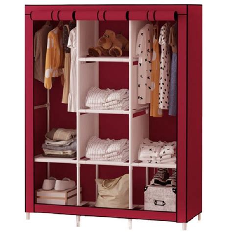 Шафа тканинна 3 секції складана з каркасом Storage Wardrobe 175 х 130 х 45 см колір червоний