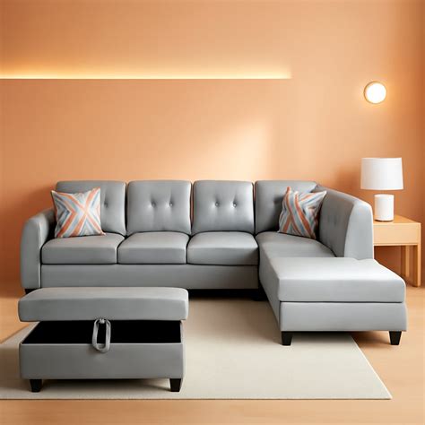 White L Shaped Sofa Set With Storage Ottoman 3 Piece
