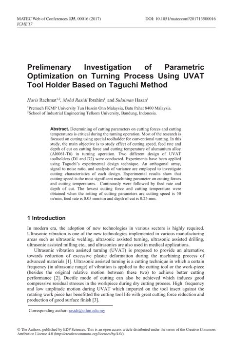 Pdf Prelimenary Investigation Of Parametric Optimization On Turning