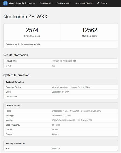 qualcomm snapdragon x elite x1e80100 cpu gets geekbenched