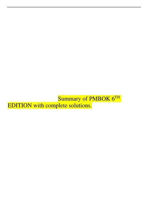 Summary Of PMBOK TH EDITION With Complete Solution PMBOK Stuvia US