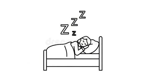Simple Line Art Illustration Of A Person Sleeping In Bed Stock