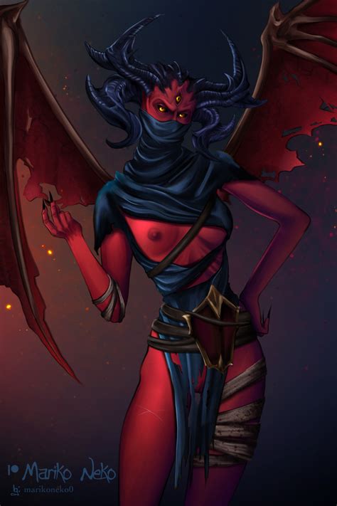 Rule 34 1girls 3 Eyes Almost Naked Black Sclera Breasts Covered Mouth Dark Nipples Demon Demon