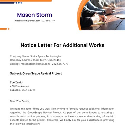 free notice letter for additional works template to edit online