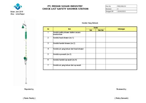 Frm Hse 23 Form Check List Safety Shower Station Pdf