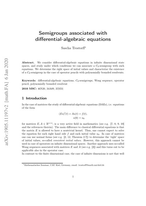 Pdf Semigroups Associated With Differential Algebraic Equations