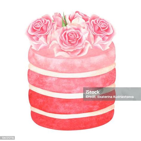 장미와 핑크 웨딩 케이크 수채화 빈티지 일러스트 흰색 배경에서 격리 결혼 의식에 대한 스톡 벡터 아트 및 기타 이미지 결혼 의식 결혼식 기념일 Istock