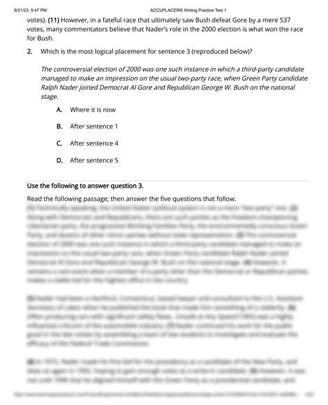 Solution Accuplacer Writing Practice Test 1 Studypool