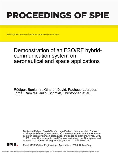Pdf Demonstration Of An Fsorf Hybrid Communication System On Aeronautical And Space Applications