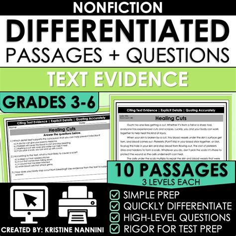 Citing Text Evidence Informational Reading Passages And Questions Kristine Nannini