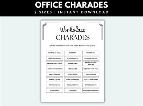 Work Charades Game Office Party Game Printable Team Building Games
